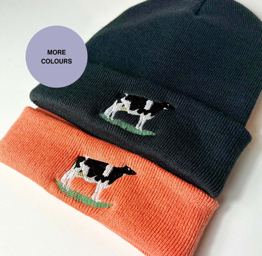 Cow Embroidered Beanie. Beanie Hat for Cow Lovers. Winter Warm Animal ...