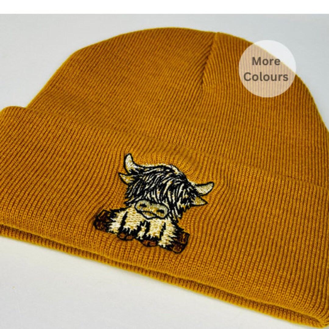 Scottish Highland Cow Embroidered Beanie Unique Embroidered - Etsy UK