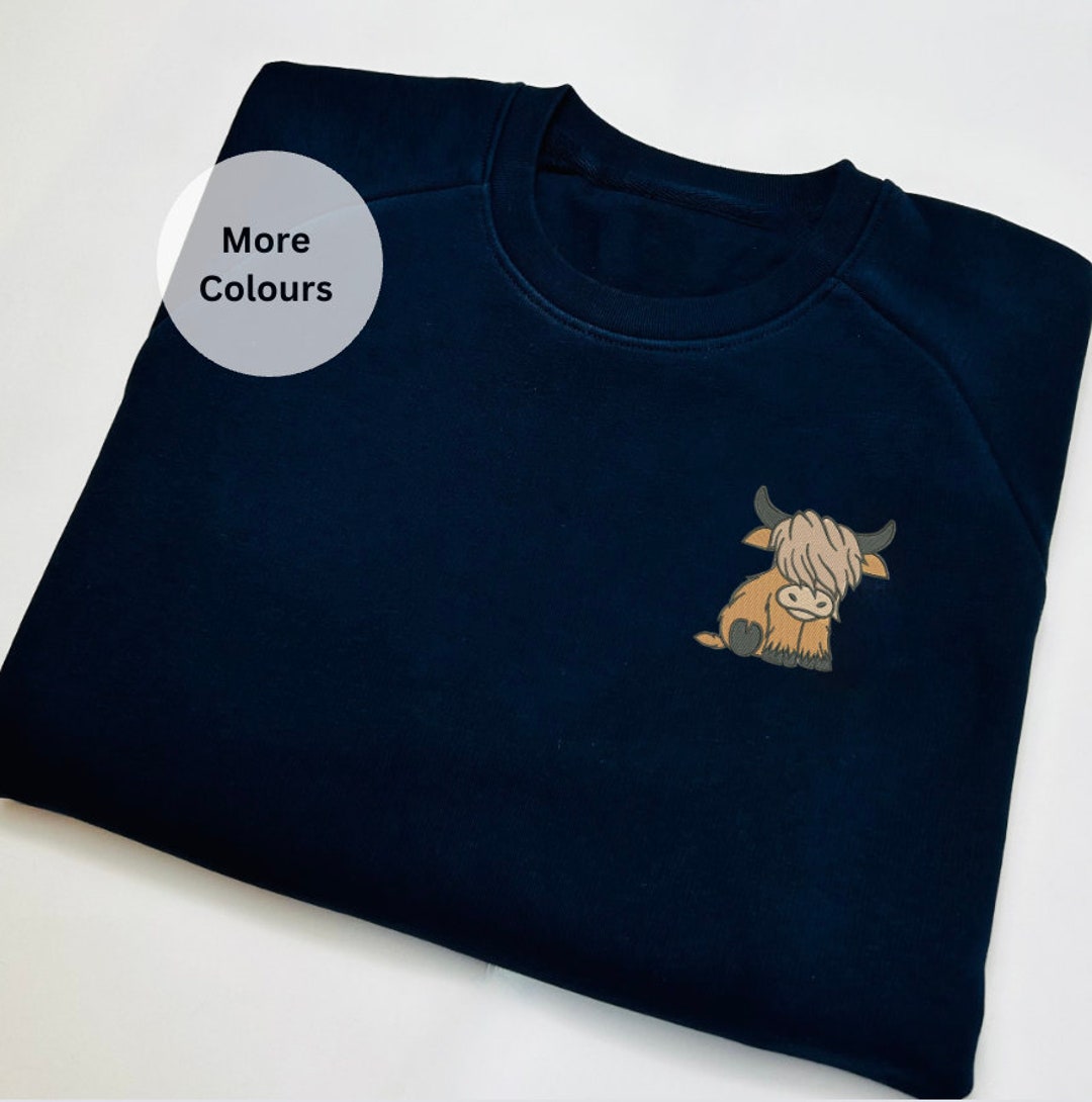 Scottish Highland Cow Embroidered Sweatshirt, 12 Colour Options, Farm ...