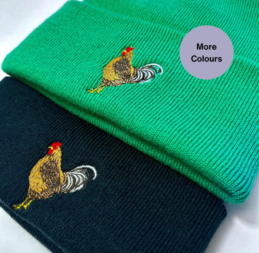 Farm Chicken Embroidered Beanie, Winter Warm Unisex Embroidered Animal ...