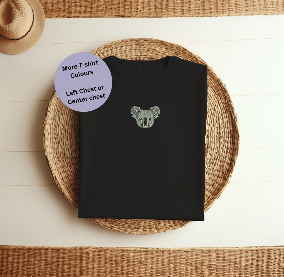 Embroidered Koala Bear, Unisex Organic T-shirt. Koala Embroidered Gift ...