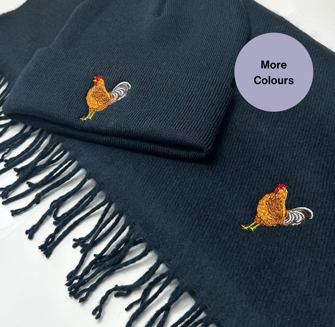 Chicken Embroidered Winter Set: Beanie and Scarf for Chicken Lovers ...