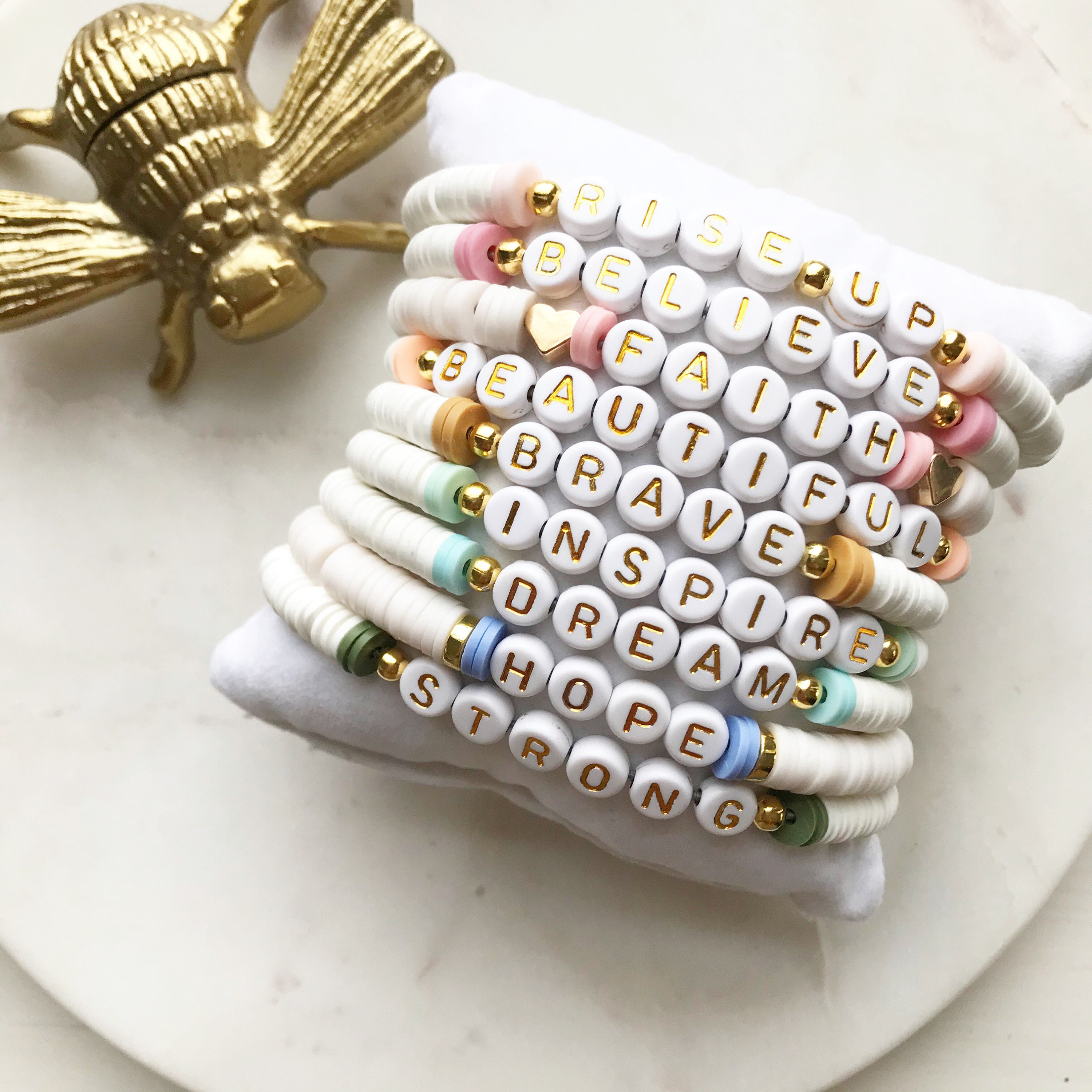 POSITIVE AFFIRMATION Gold Stacked Beaded Charm Word Bracelet | Etsy