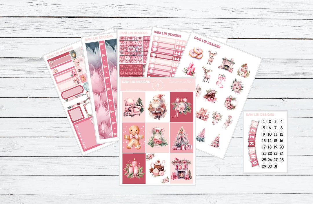 Christmas in Pink Planner Sticker Kit | Christmas Stickers - Etsy