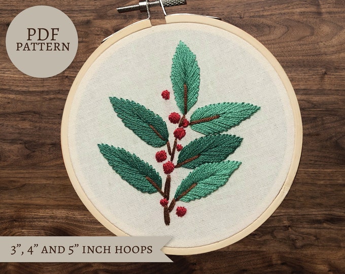 Winterberry Embroidery Pattern PDF Digital Download Leaves and Berries ...