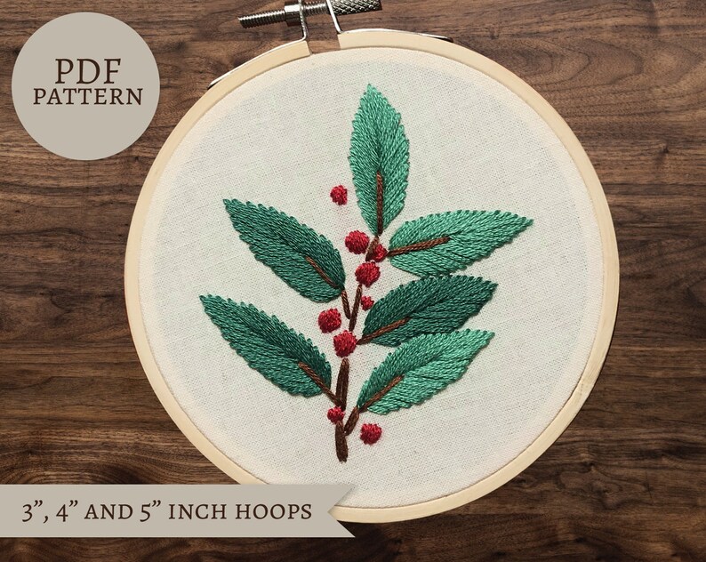 Winterberry Embroidery Pattern PDF Digital Download Leaves - Etsy