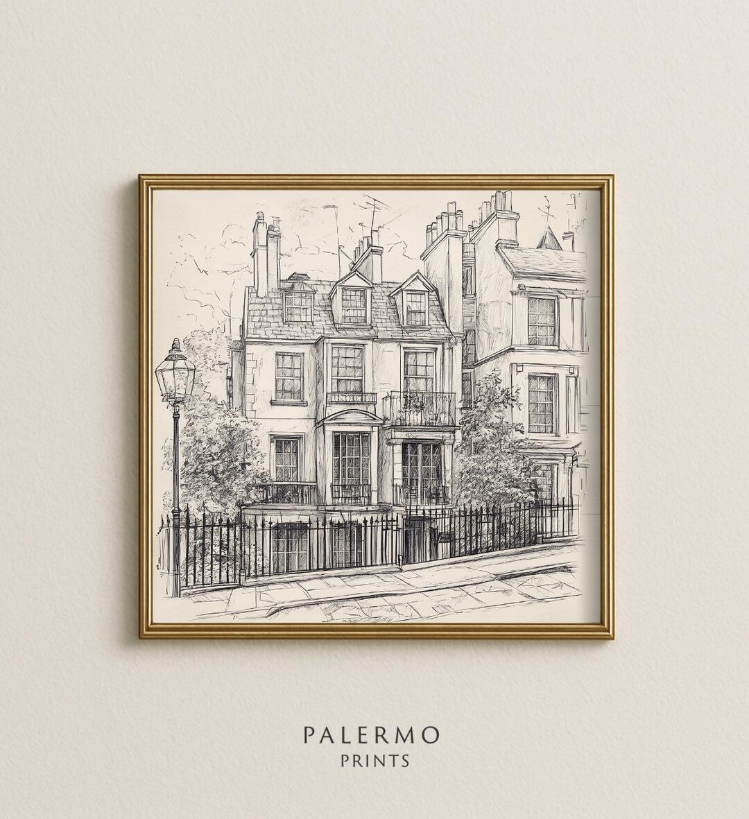 French Tudor - Vintage House Sketch – European Cottage Line Drawing ...