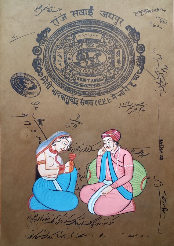 Mughal Badshah With Begum Portrait Miniature Painting On Stamp | Etsy