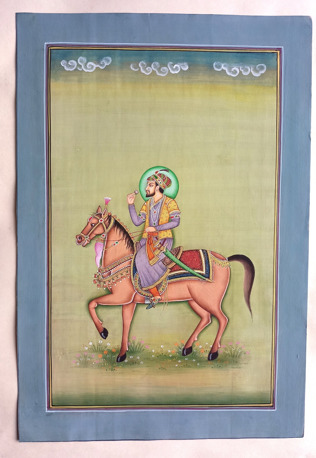 Mughal King Shah Jahan Portrait Painting Riding Horse Handmade - Etsy