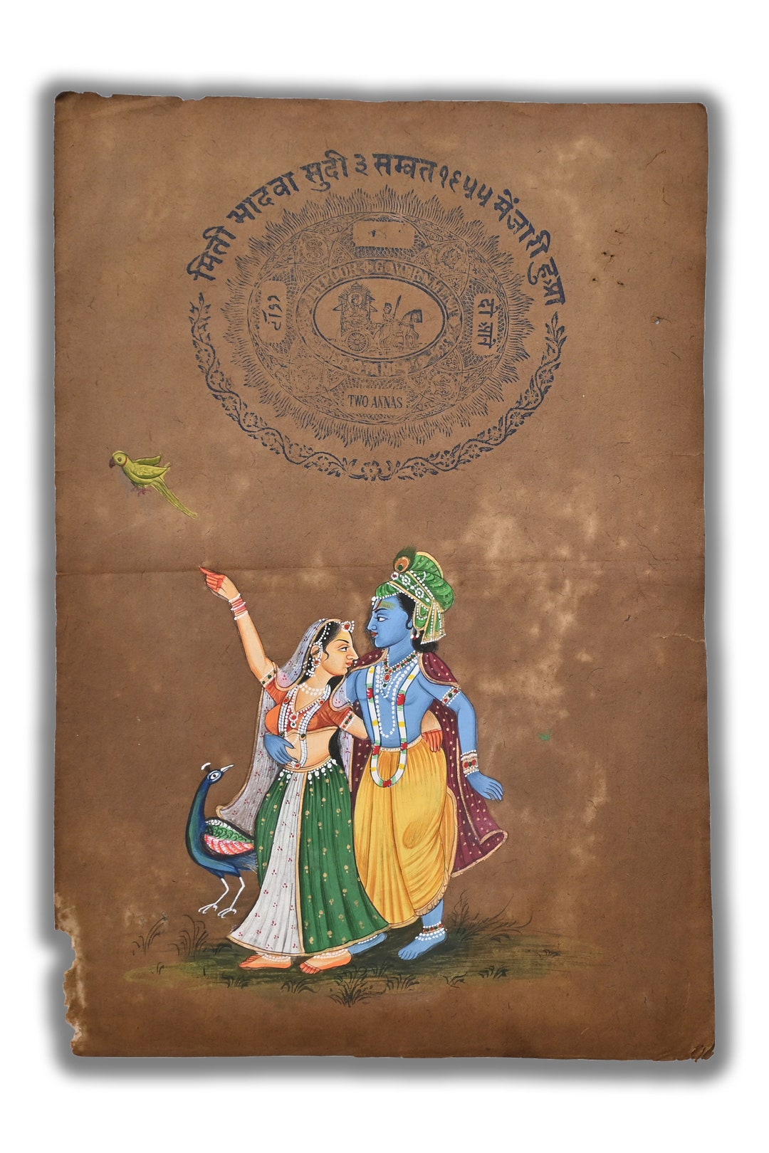 Lord Radha Krishna Feeding Parrot Religious Painting Handmade - Etsy