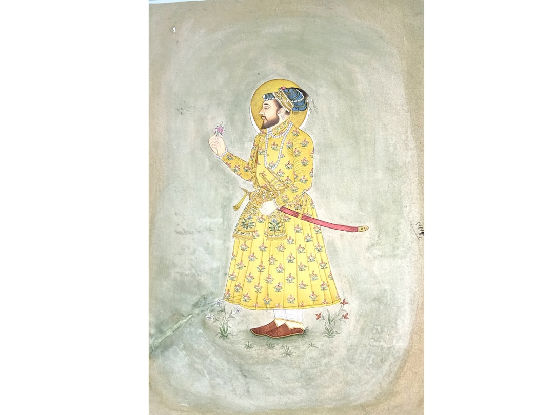 Mughal Emperor King Shah-jahan Portrait Painting With Exotic - Etsy