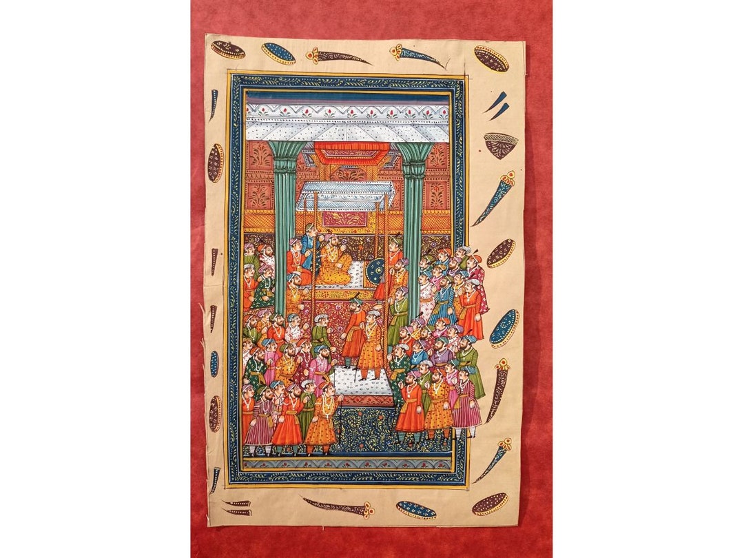 Mughal Badshah Akbar Live Court Seen Handmade Painting With - Etsy