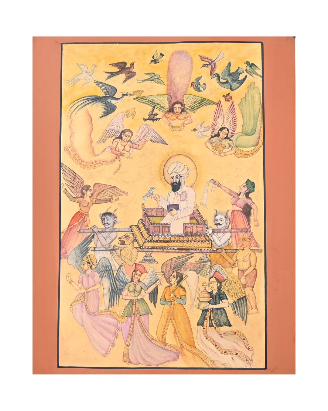 Persian Sufi on Shoulder of Demon With Angels Handmade Miniature ...
