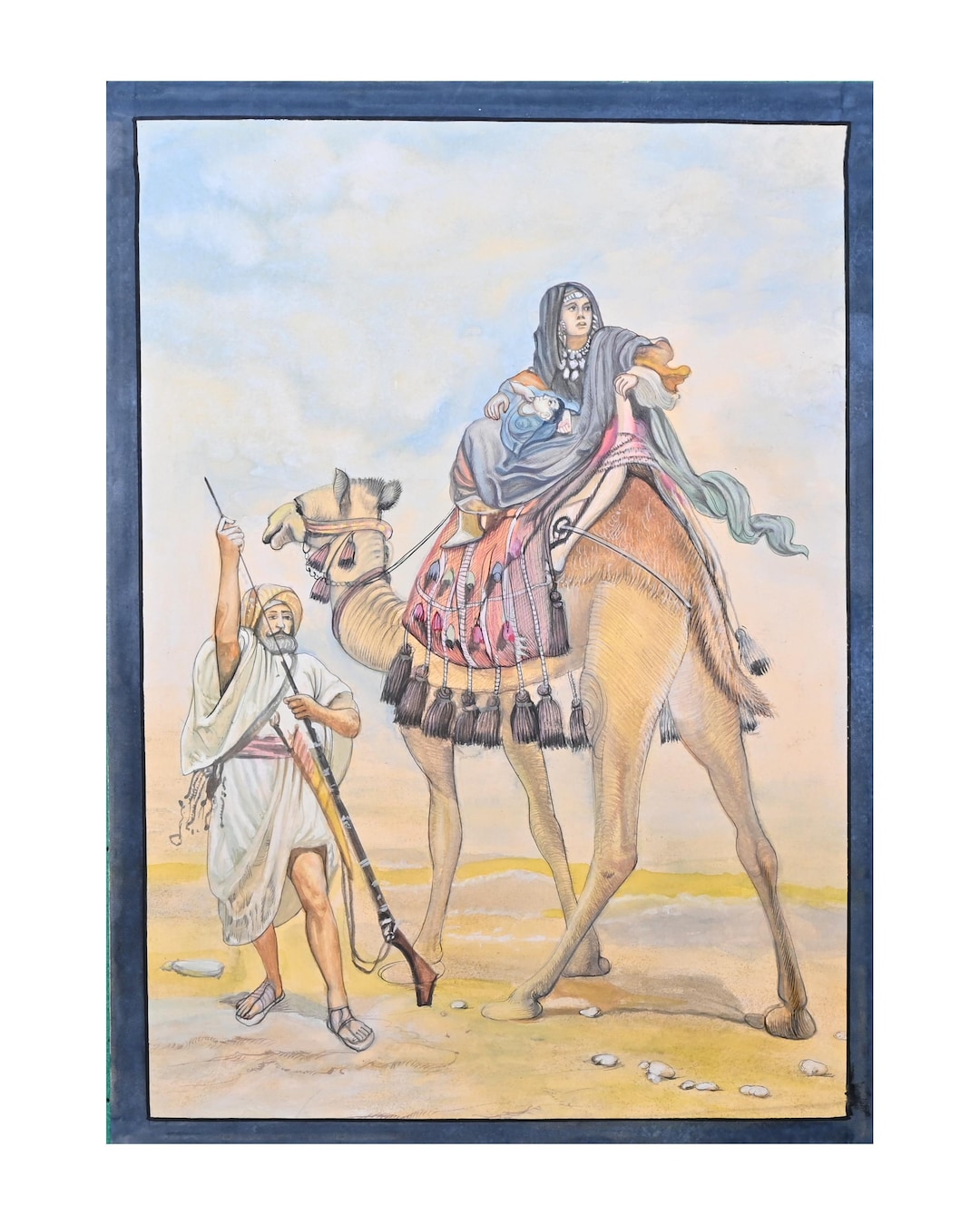 Arab Sheikh Riding Camel With Tour Guide Handmade Painting 12 X 9 in ...