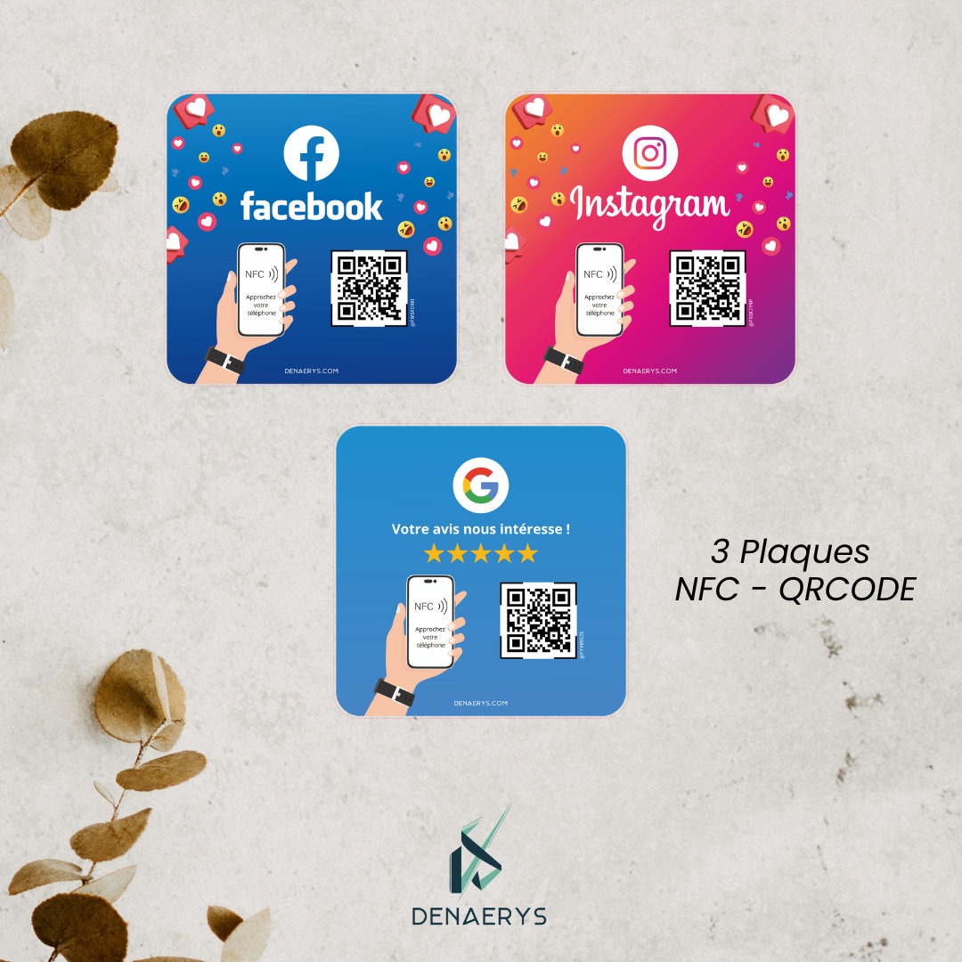 NFC Plates X3 - Facebook/ Instagram/ Google – QR Code – 12x12cm - Etsy