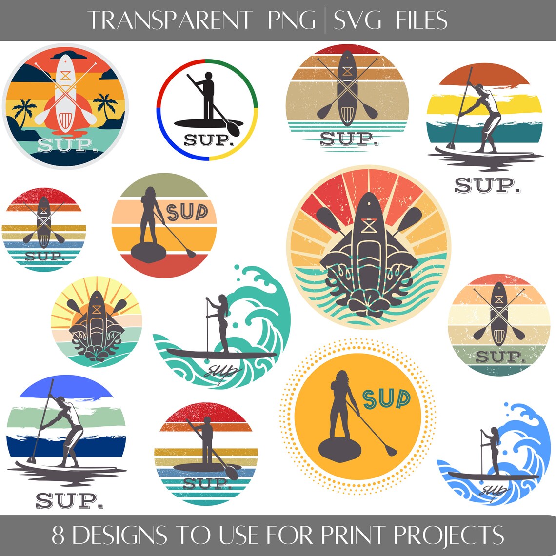 PNG SVG SUP Paddleboard Design Files, Digital Download, Transparent ...