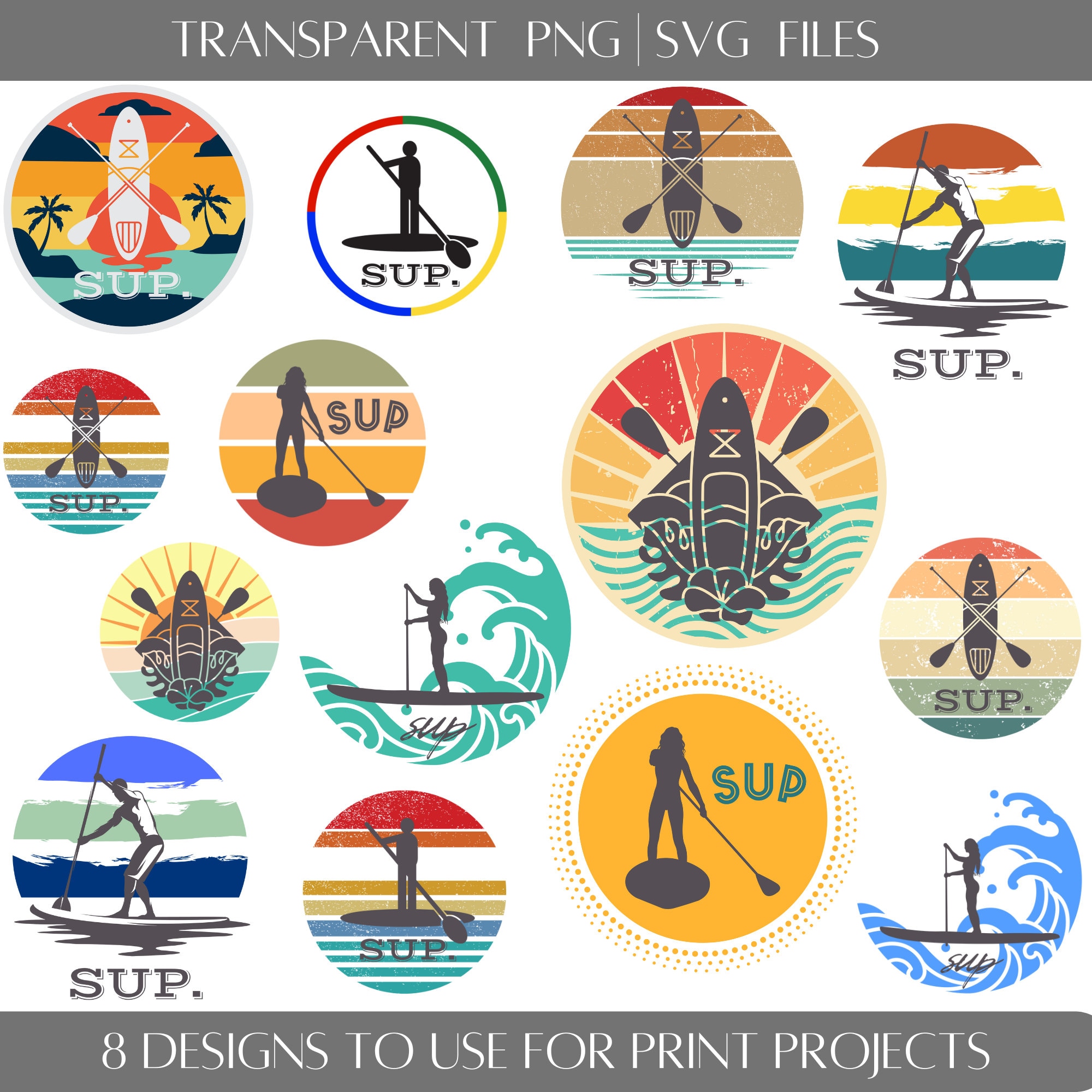 PNG SVG SUP Paddleboard Design Files, Digital Download, Transparent ...