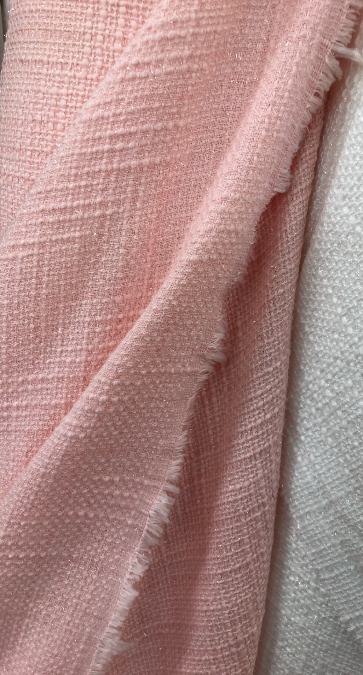 White Boucle Fabric Ivory / Pink Tweed Textured Wool Cotton | Etsy