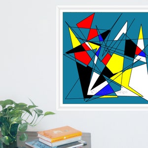 15x15 Inch Square Art Print, Abstract Modern Geometric Primary Color ...