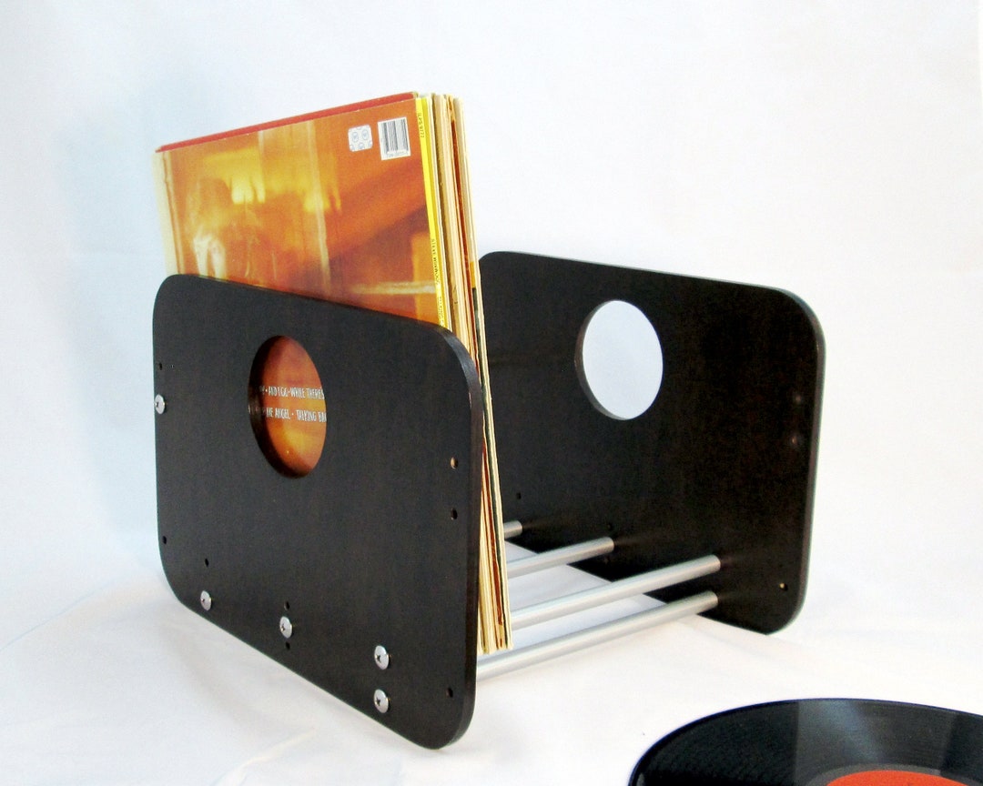 Vinyl Record Storage Crate Rack | Contemporary Tabletop Stand Holds 50 ...