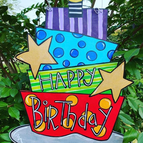 Hand Painted Happy Birthday Door Sign - Etsy