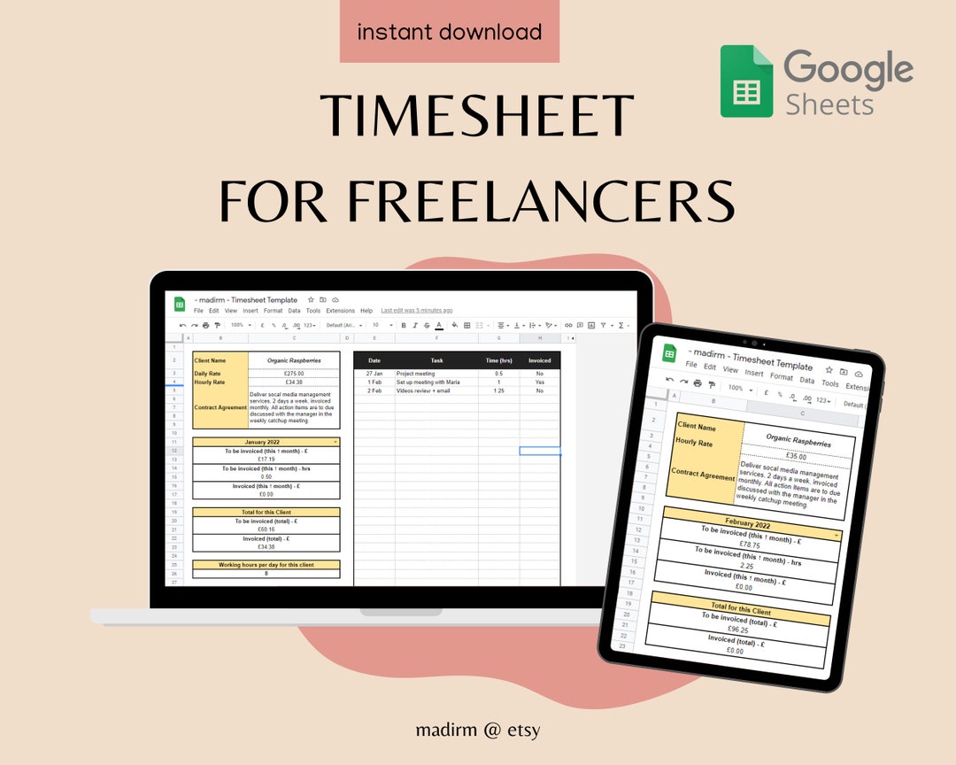 Freelancer Timesheet Template | Digital Google Sheets | Freelancer ...