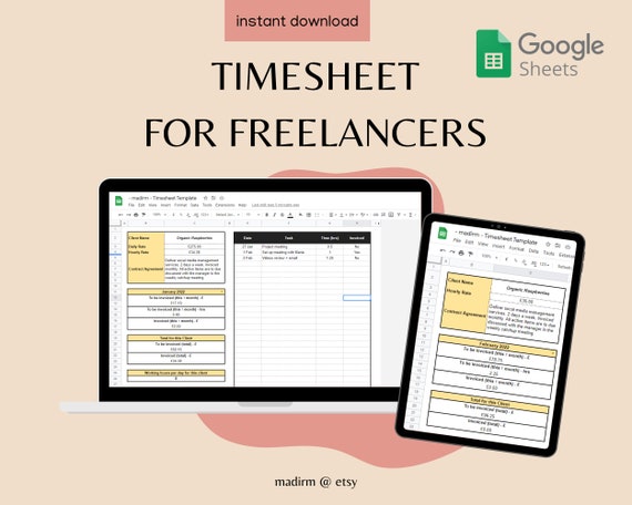 Freelancer Timesheet Template Digital Google Sheets - Etsy