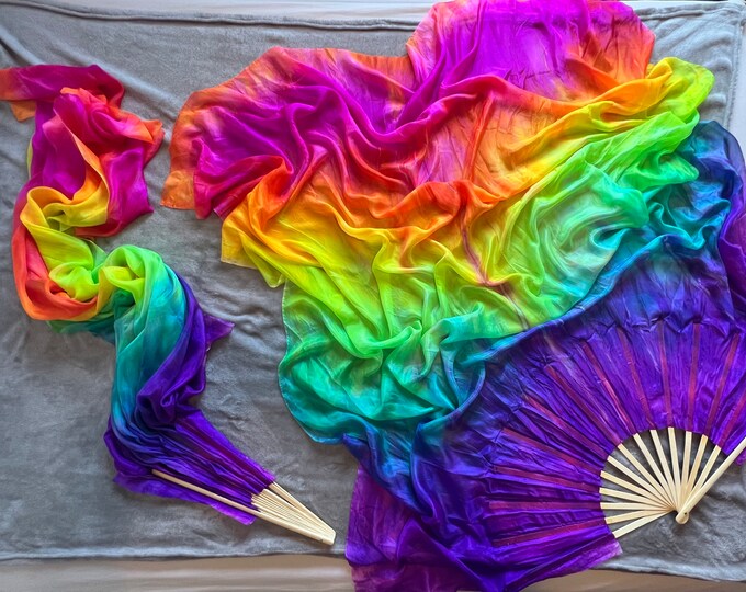 Custom Standard Size Vivid Rainbow Watercolour Silk Fans Dancing ...