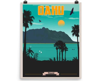 Vintage Oahu Poster | Etsy