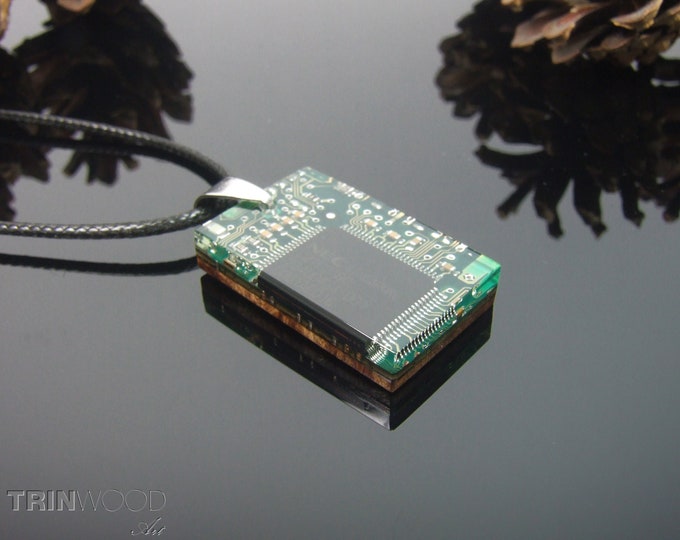 Circuit Board Necklace,wood Resin, Recycled Motherboard Jewelry, Geek ...