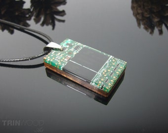 Circuit Board Necklace,wood Resin, Recycled Motherboard Jewelry, Geek ...