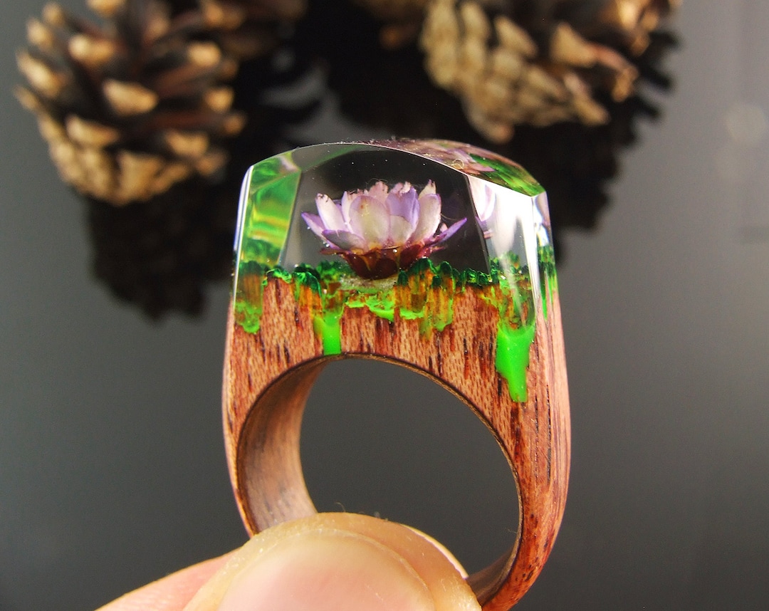 Wood Ring. Secret World Inside the Ring. Wooden Rings for Women. Wood ...