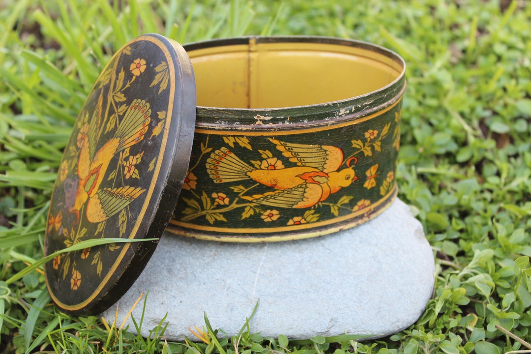 Vintage Metal Box With Flowers and Birds Storage Tin Box Old - Etsy