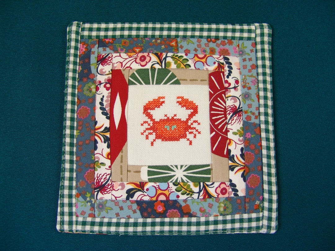 Patchwork Crab Handmade Embroidery Drink Coaster - Etsy