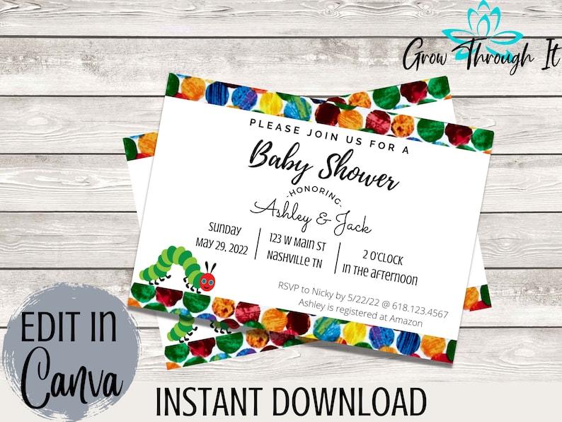 Invitación para baby shower de la Oruga Hambrienta: Plantilla editable ...
