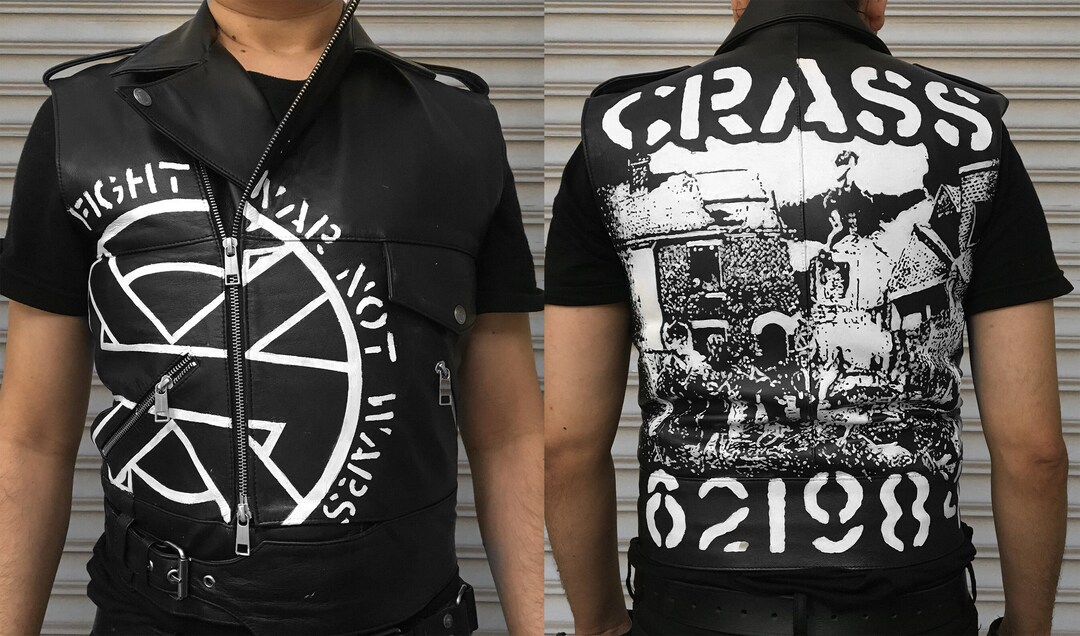 CUSTOM Hand-painted Punk CRASS Leather Vest (or Jacket) (without Spikes ...