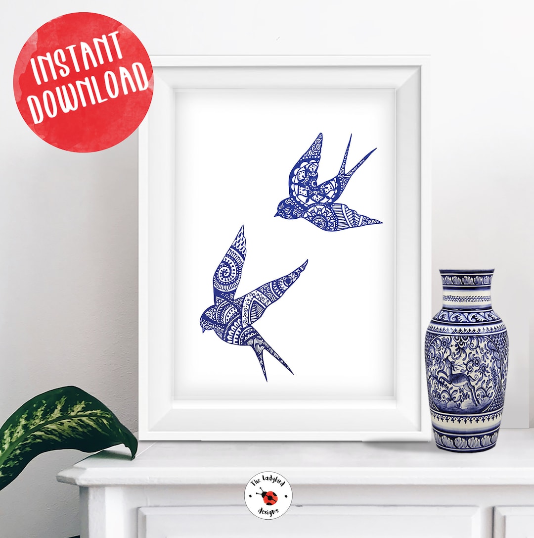 Blue Swallow Bird Print, Portugal Swallow Bird Illustration, Family ...