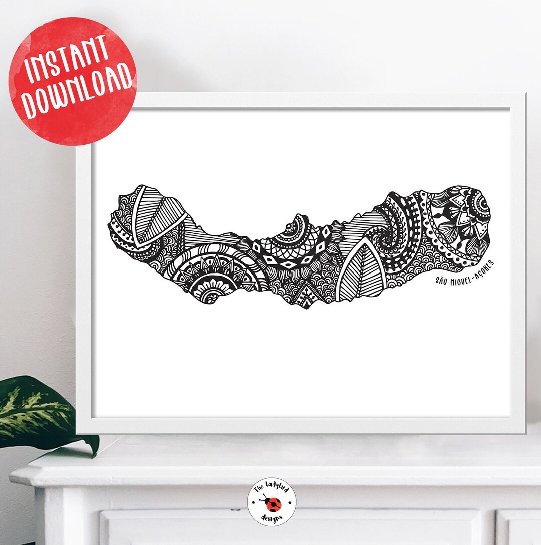 São Miguel Azores Island Print, Portugal Printable Poster, Azores Map ...