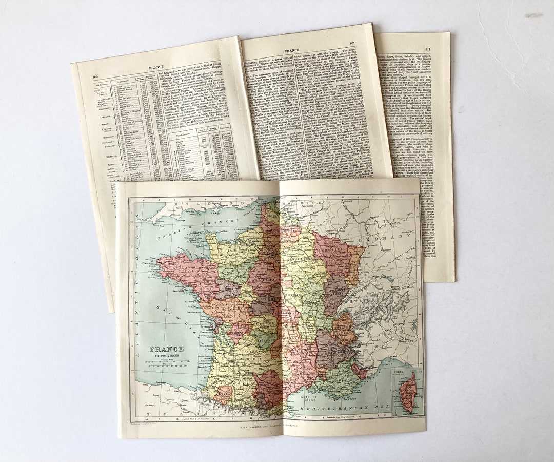1925 Map of France History Pages - Etsy