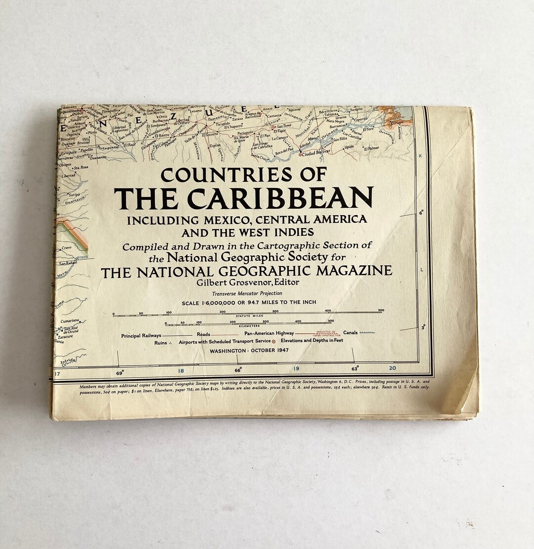 1947 Countries of the Caribbean National Geographic Map - Etsy