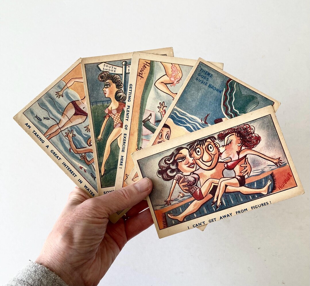 Vintage Seaside Humor Postcards Artist Signed HARRIET - Etsy