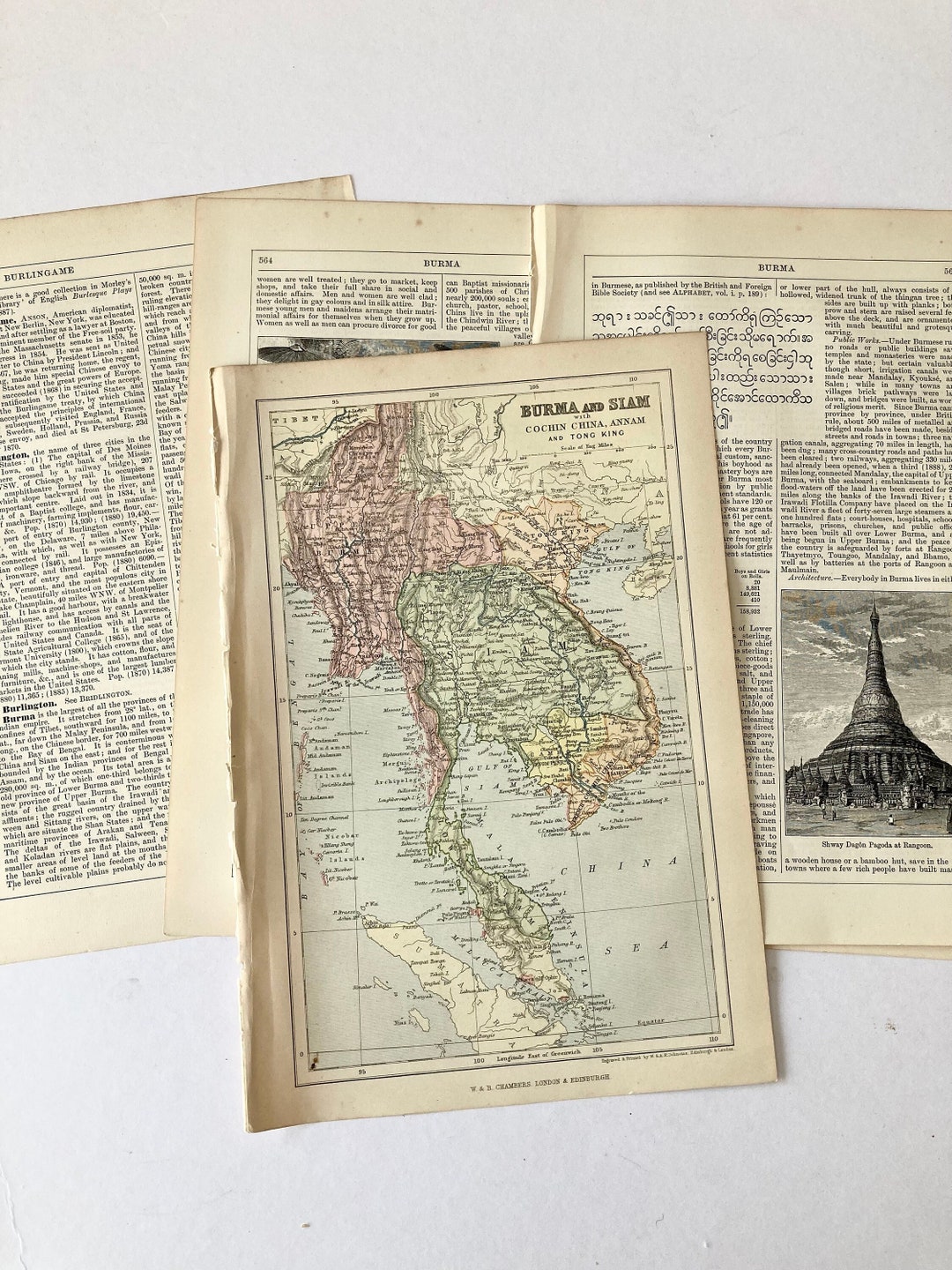 1888 Map of Burma and Siam History Pages - Etsy Canada