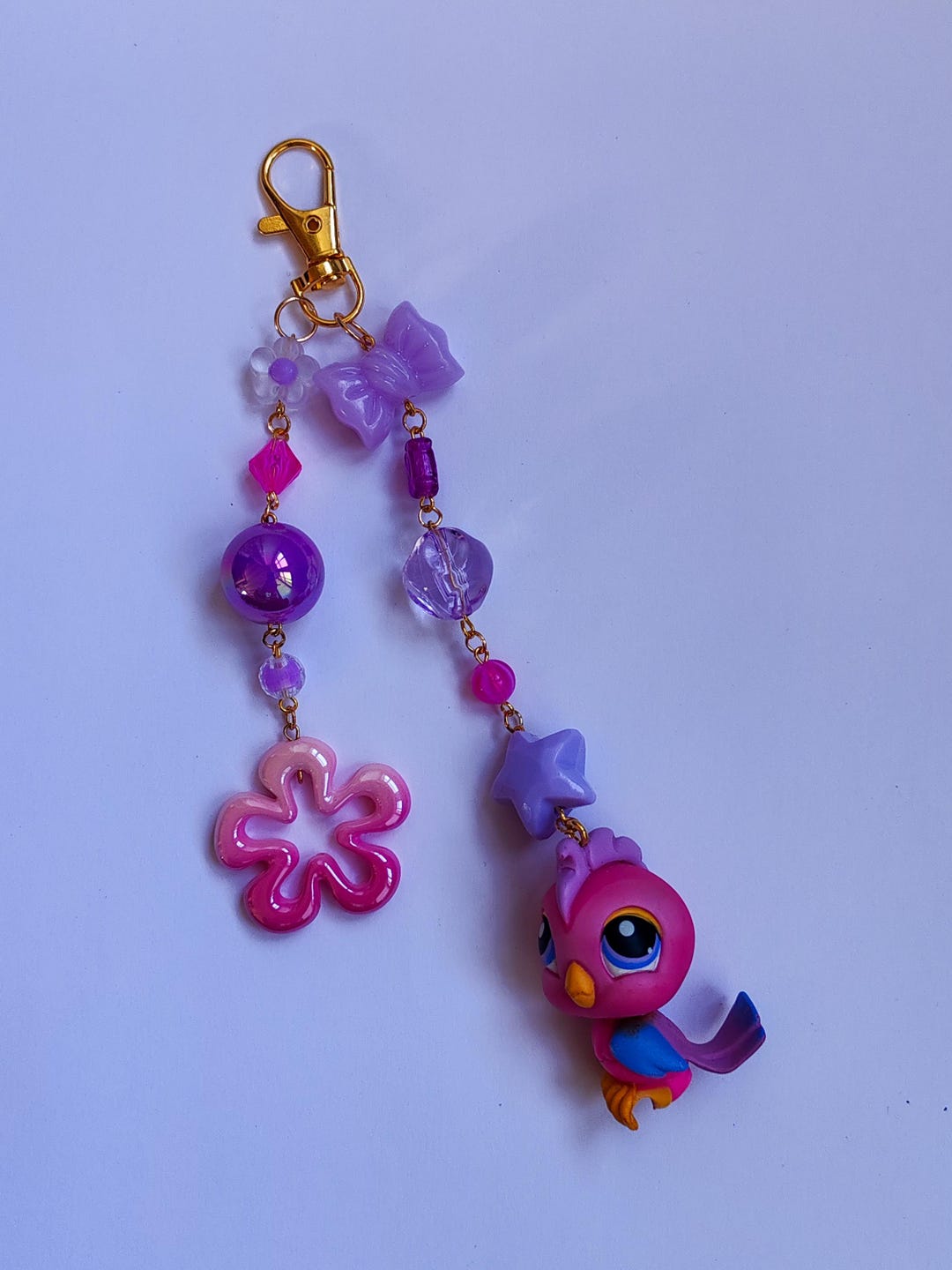 Keychain / Bag Charm - Petshop Bird - Pink and Purple - "giselle" - Etsy