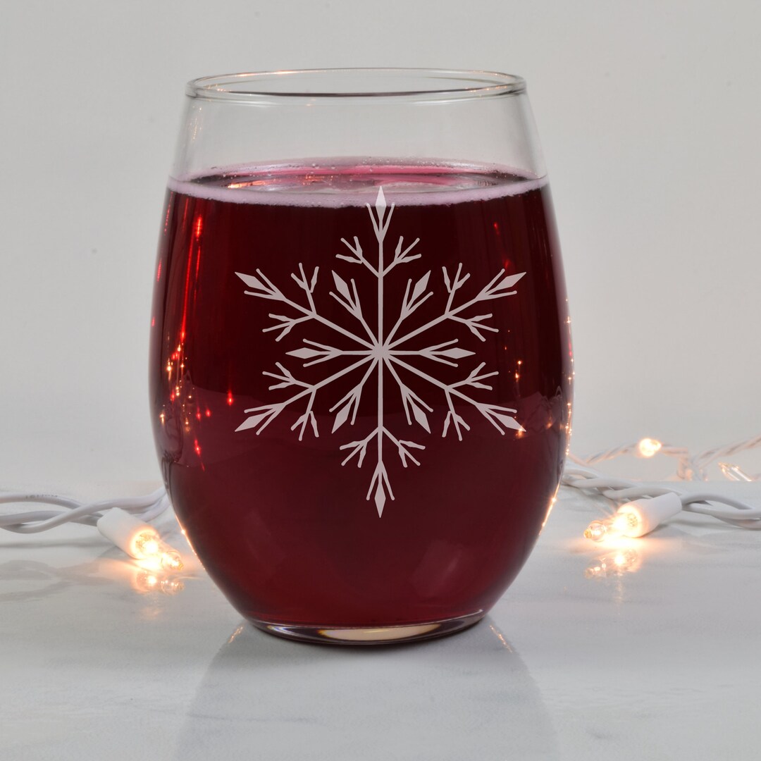 Hand Etched Snowflake Stemless Wine Glass 20.5oz Ice Queen Design ...