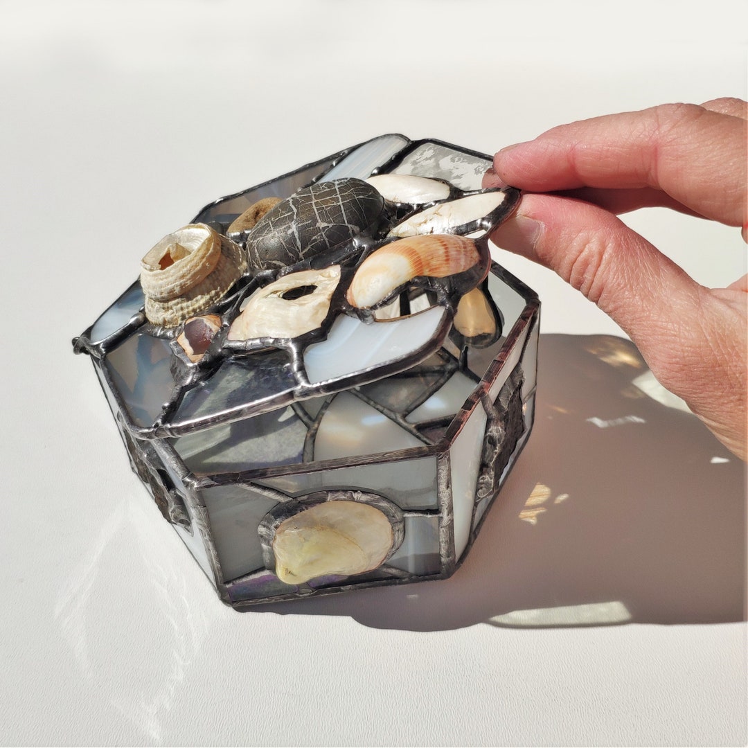 Stained Glass Jewelry Box: Sea Shell & Stone Treasure Box - Etsy