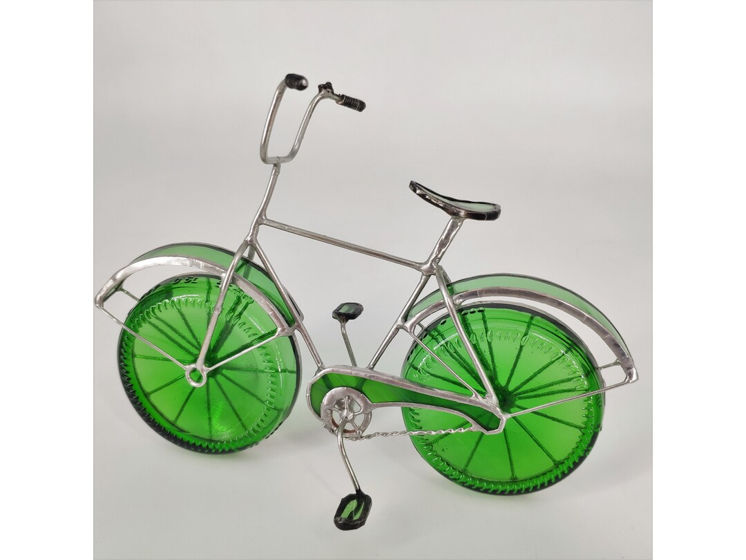 Green Beer Bottle Bike, Upcycled Bottle Bicycle, Glass Bike, Toy Bike ...