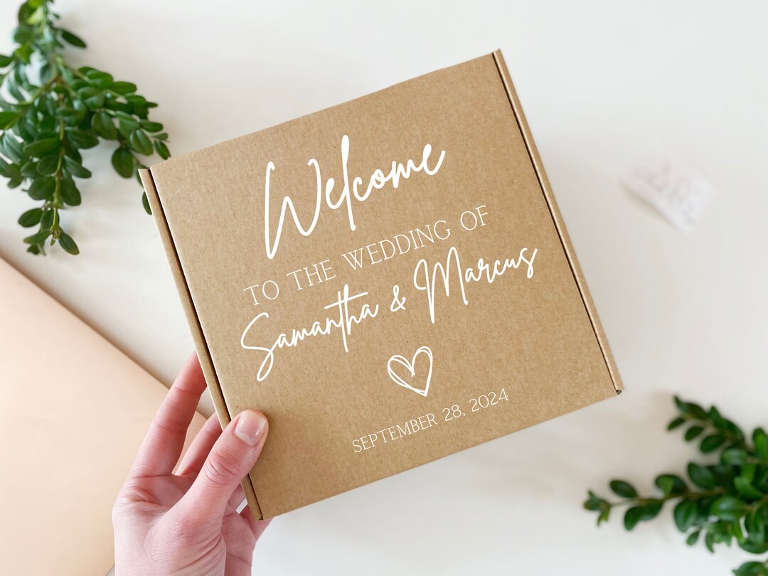 Personalize Wedding Welcome Boxes Custom Printed Minimalist Wedding ...