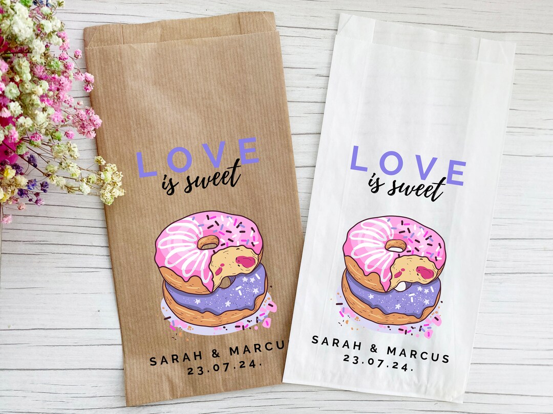 Small Paper Bags - Love is Sweet - Personalized Wedding Favor Donut ...