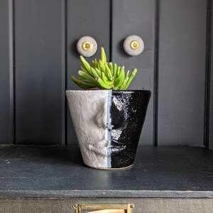 Plant pot with face split black white Handmade planter with a | Etsy