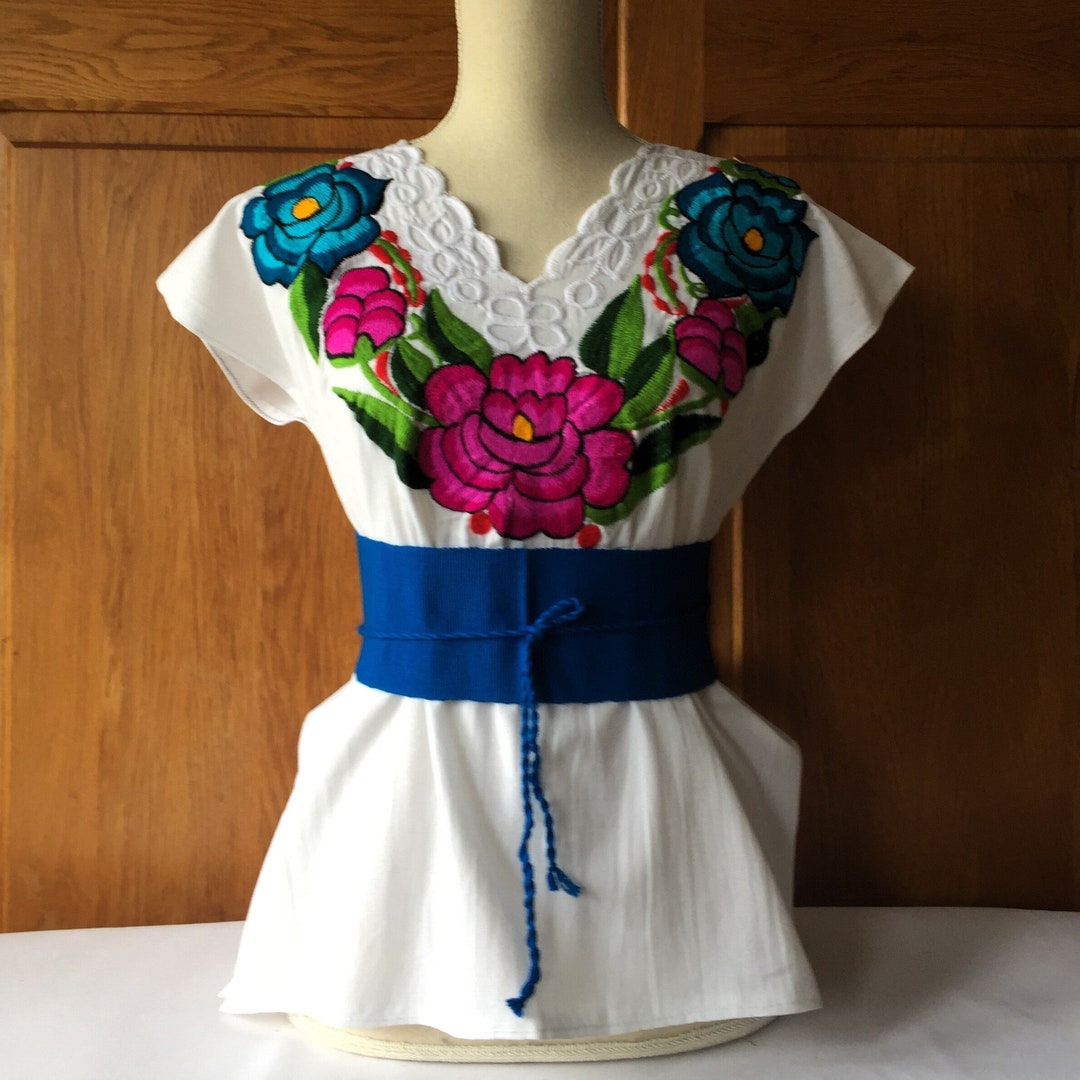 Mexican Embroidered Blouse, Oaxaca Region, Mexican Blouse, Mexican ...